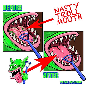 Troll Tongue-Tongue Scrapers-Dual Action Tongue Scraper to Reduce Bad Breath-Medical Grade Tongue Sweepers for Kids, Reusable Tongue Cleaners Set with Varying Colors - 4 Pack