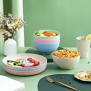 BanYakong Wheat Straw Bowls Set 24 OZ,Unbreakable Large Cereal Bowls Set of 6 Microwave and Dishwasher Safe BPA Free And Reusable Lightweight Bowl For Rice Noodle Soup Snack Salad Fruit