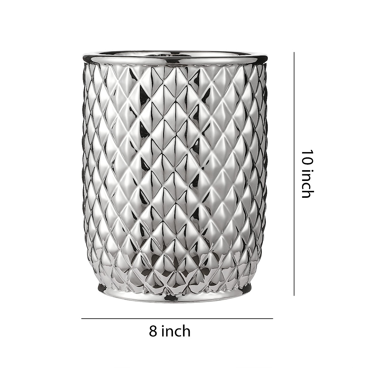 Motifeur Bathroom Wastebasket - Ceramic Decorative Trash Can (Pineapple Pattern, Silver Grey)