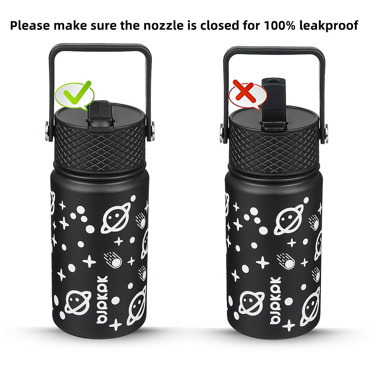 BJPKPK Kids Water Bottle with Straw Lid, 15oz Stainless Steel Water Bottles, Insulated Water Bottle for School, Reusable Leak Proof BPA Free Flask, Space Traveller