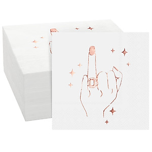50 Pcs Wedding Napkins Rose Gold Cocktail Beverage Dessert Napkins Bridal Shower Napkins White Paper Disposable Napkins with Rose Gold Foil Ring Finger Design for Engagement Party Decorations 3 Ply