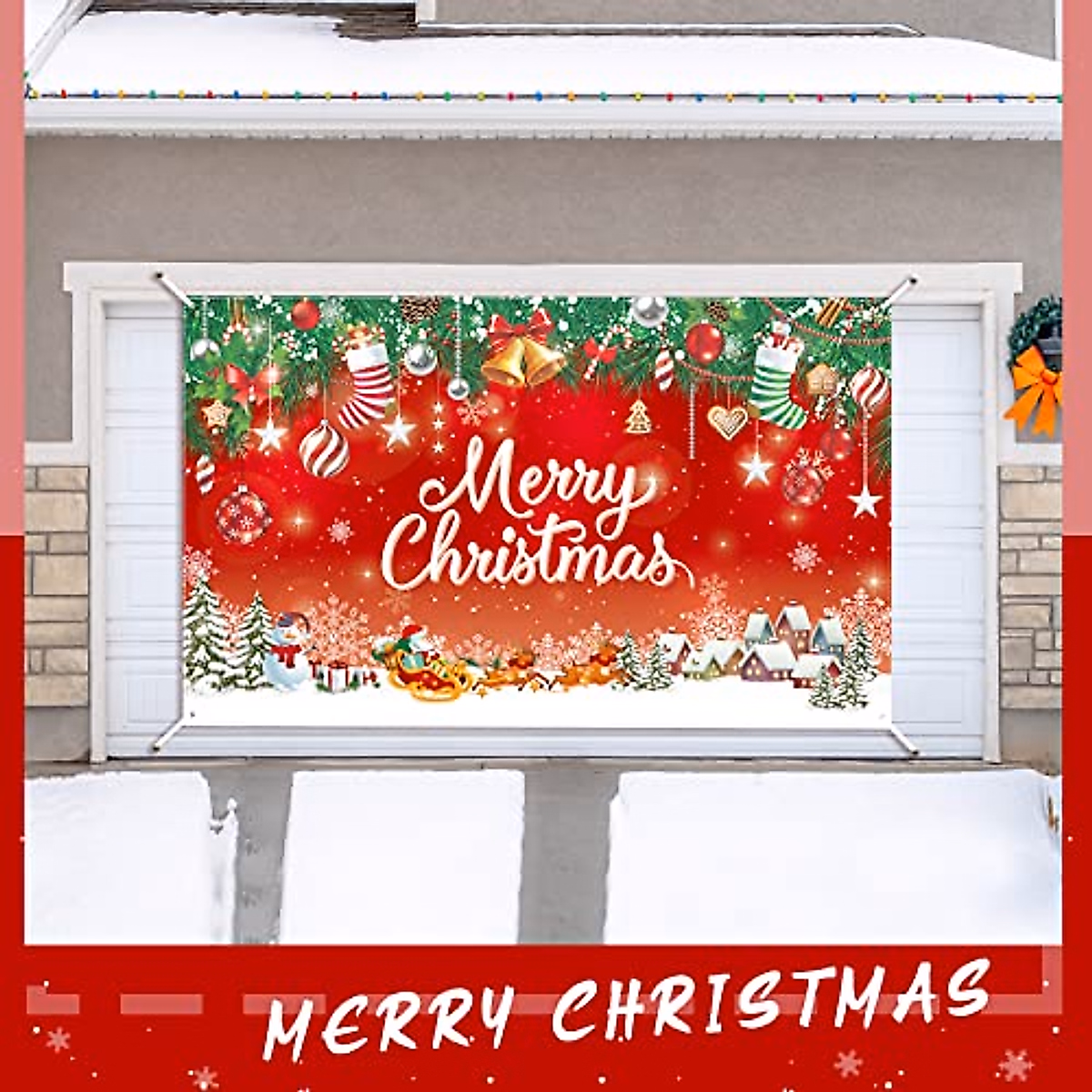 Christmas Holiday Garage Door Banner Snowflake Christmas Backdrop Decoration Door Cover Decoration Merry Christmas Banner Photography Backdrop Photo Props for Winter New Year Xmas Party (6 x 13ft)