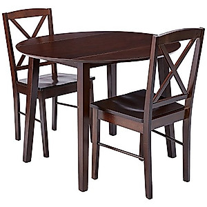 Kings Brand Furniture 3 Piece Wood Dinette Drop Leaf Table & 2 Chairs Dining Set, Cappuccino