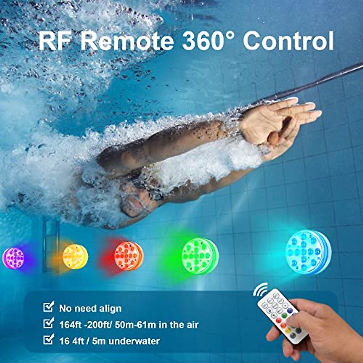 Submersible Swimming Pool Light 16 Colors Underwater led Lights Waterproof IP68 13 Super Bright LED with RF Remote Control Suitable for Pond Fountain Aquarium Flower Pot Garden Party (a pack of 1)