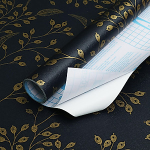 Heroad Peel and Stick Wallpaper Dark Blue Contact Paper Gold Floral Wall Paper Modern Boho Removable Contact Paper for Cabinets Drawers Bedroom Self Adhesive Vinyl Papel Tapiz para Pared 118" x 17.3"