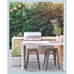 FDW 24 Inch Metal Stools Bar Stools Set Height Stackable Barstools Indoor Outdoor Dining Backless Kitchen Bar Stools Set of 4