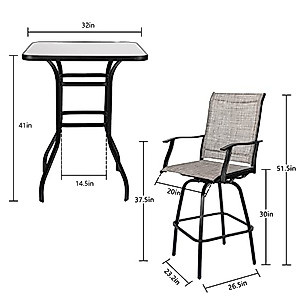 Vipush 2 Piece Swivel Bar Stools Outdoor High Patio Chairs Furniture with All Weather Metal Frame