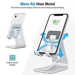 OMOTON C3 Cell Phone Stand for Desk, Larger and Exceptionally Stable, Adjustable Phone Cradle Holder with Bigger Body & Longer Arm, Compatible with iPhone 14, Tablets (7-10") and More, Silver