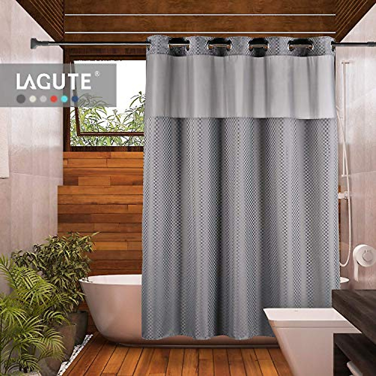 Lagute SnapHook Shower Curtain & 2-Pack Shower Caddy Bundle