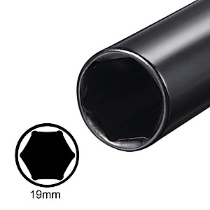 uxcell 1/2" Drive by 19mm Deep Impact Socket, Heat-Treated CR-V Steel 8" Length, 6-Point Metric Sizes