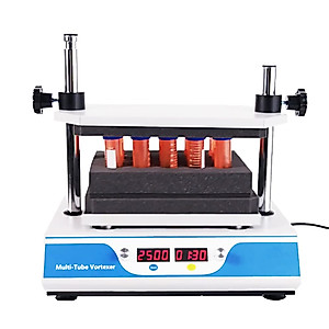 HFBTE Multi-Tube Vortex Mixer Lab Vortexer Mixer Laboratory Ink Glue Blood Vortexer Shaker Instrument with DC Brushless Motor Speed Range 100 to 2500 RPM Foam Rack 50xφ9mm Test Tube φ9-φ13mm 2ml-5ml