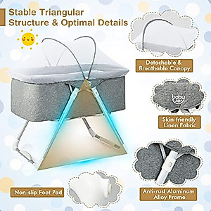 BABY JOY Bassinet, 2 in 1 Rocking Bassinet for Baby w/Detachable Curtain Cloth, Mattress, Breathable Mesh, Adjustable Height, Quick Folding Crib w/Travel Bag for Newborn Infants, Portable Bassinet