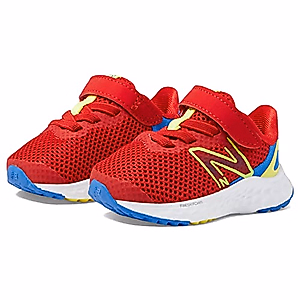 New Balance KIds Arishi Fresh Foam v4 Sneaker, TEAM RED/MARINE BLUE/COSMIC PINEAPPLE, 4.5 M Big Kid (8-12 Years)