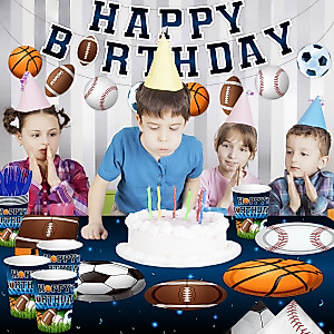 Sports Birthday Party Decorations-142Pcs Sports Theme Plates and Napkins Kit All Star Basketball Football Baseball Soccer Tableware Serves 20 Guests for Birthday Party