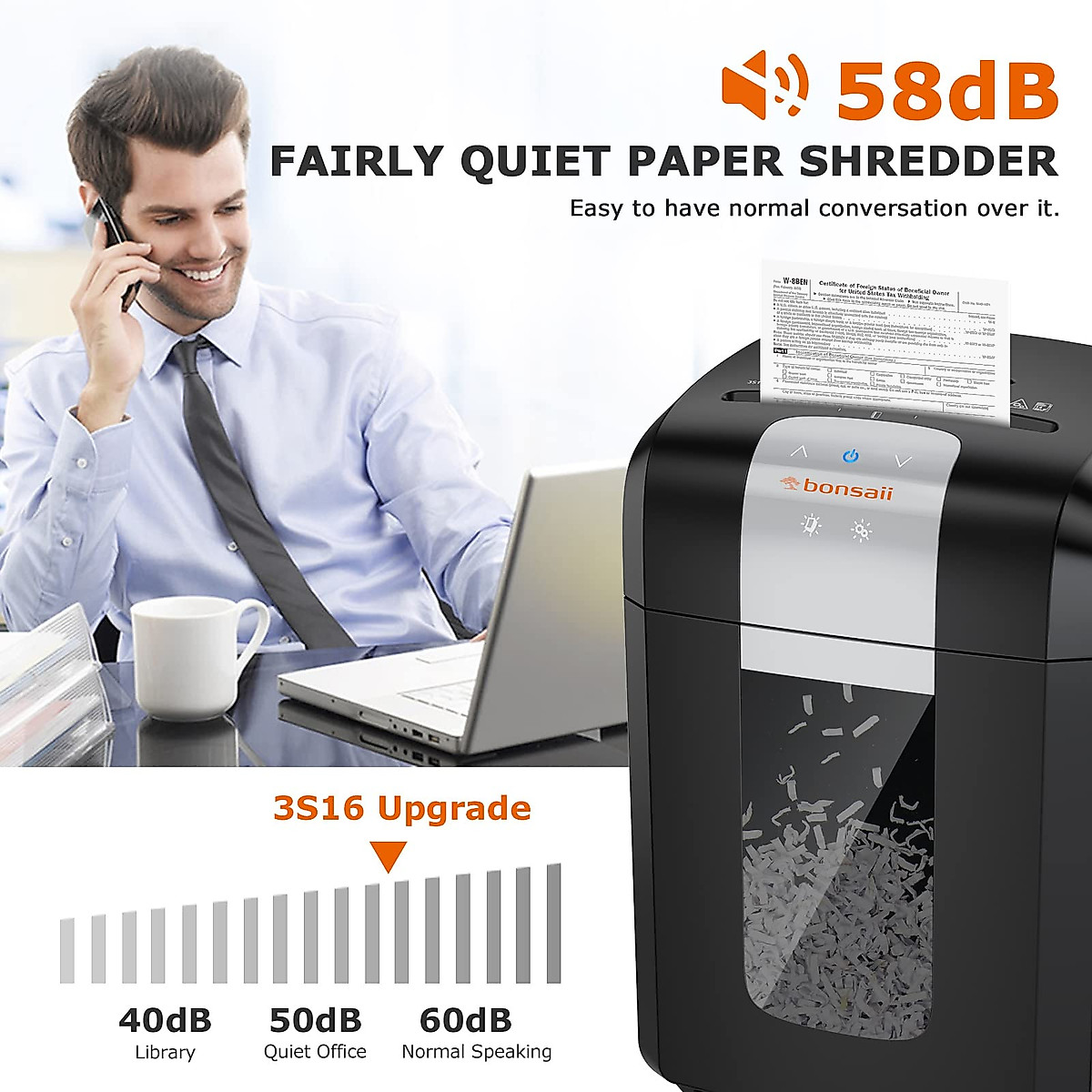 Bonsaii 14 Sheet Paper Shredder for Office, 60-Mins Cross-Cut P-4 Level Paper Shredder Shreddable Document/Mails/CDs/Credit Cards with 4.2 Gal Pullout Basket, Jam Proof & 4 Casters(3S16 Upgrade)