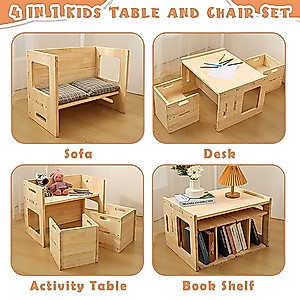 Montessori Weaning Table and Chair Set - Wood Weaning Table and 2 chairs, Solid Wooded Toddler Table, Cube Chairs for Toddlers, Kids Montessori Furniture for Arts & Crafts Snack Time Playing Study