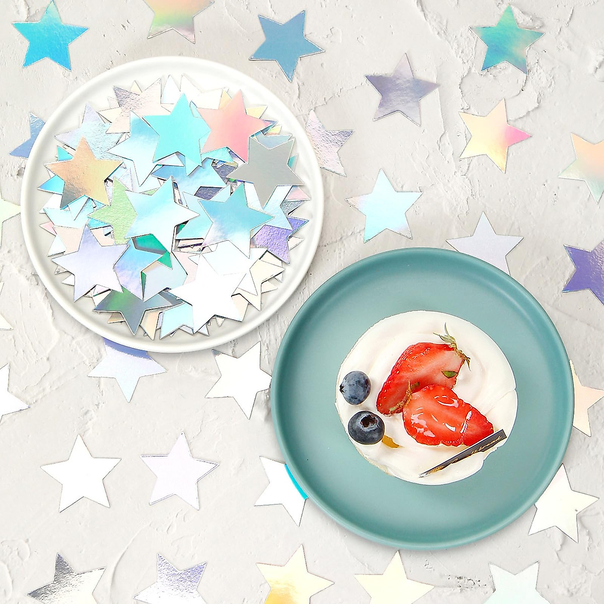 Iridescent Disco-Holographic Party-Decorations Star Confetti - 300pcs Euphoria Rainbow Silver Wedding Birthday Dining Table Centerpiece,Baby Bridal Shower Christmas Decor Lasting Surprise