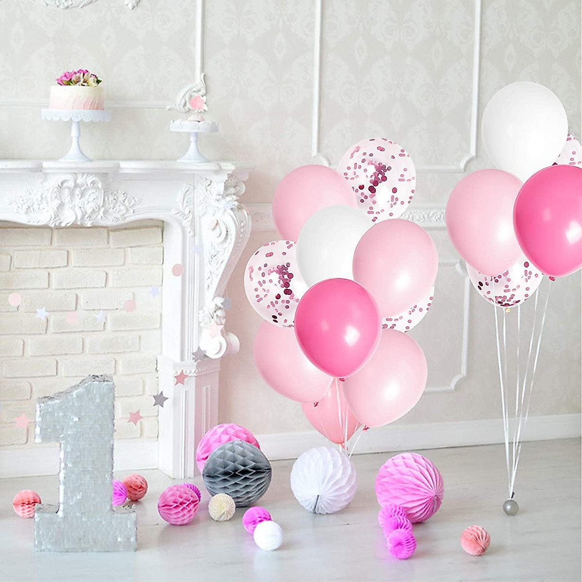 90pcs Pink Balloons Set 12 inch Latex Hot Pink Light Pink White Confetti Latex Balloons for Valentine's Day Decorations Birthday Party Bridal Wedding