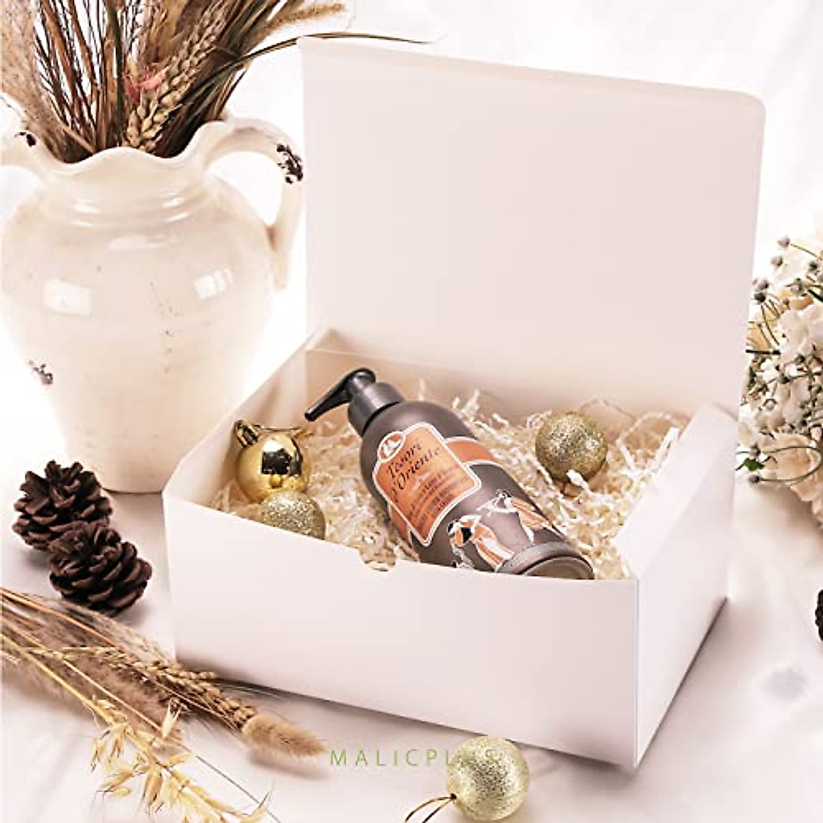 MALICPLUS 10 Gift Boxes 9.5x6.5x4 Inches Gift Boxes with Lids Boxes for Gifts Bridesmaid Proposal Boxes, White Gift Boxes Bulk for Light Weight Gifts, Crafting, Grass Texture White
