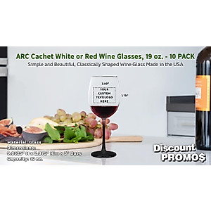 DISCOUNT PROMOS 10 ARC Cachet White Wine Glasses Set, 19 oz. - Customizable Text, Logo - Barware, Sturdy, Vibrant - Black