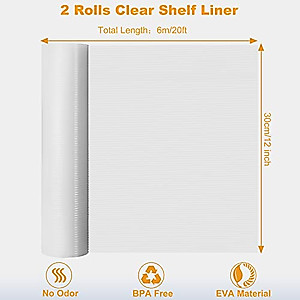 12 INCHES x 20 FEET Non-Slip Shelf Liner, Pack of 2, EVA Kitchen Liner, Non-Adhesive Liner, Original Smooth Shelf Liner, Durable Strong Grip Liner, Stain-Proof Shelf, Drawer, Cabinet Liner