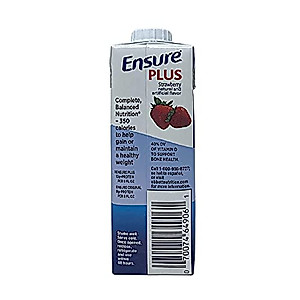 Ensure Plus Strawberry Therapeutic Nutrition, 8 Ounce Recloseable Carton, Abbott 64907 - Case Of 24