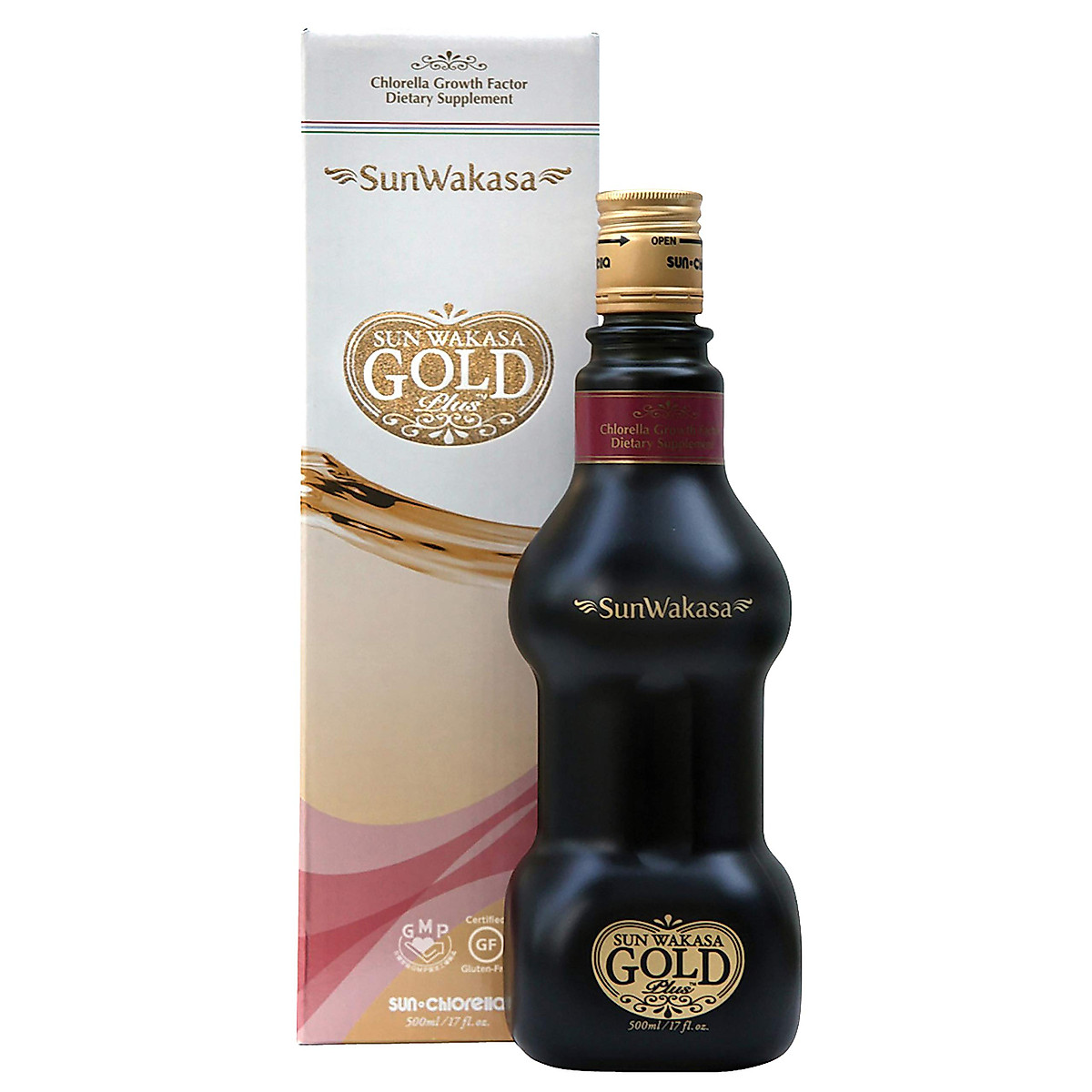 Sun Chlorella Sun Wakasa Gold Plus Superfood Supplements Drink Powerful Whole Body Immune Defense, Energy Boost & Gut Health - Green Microalgae Extract - Gluten Free, Vegan - 17oz