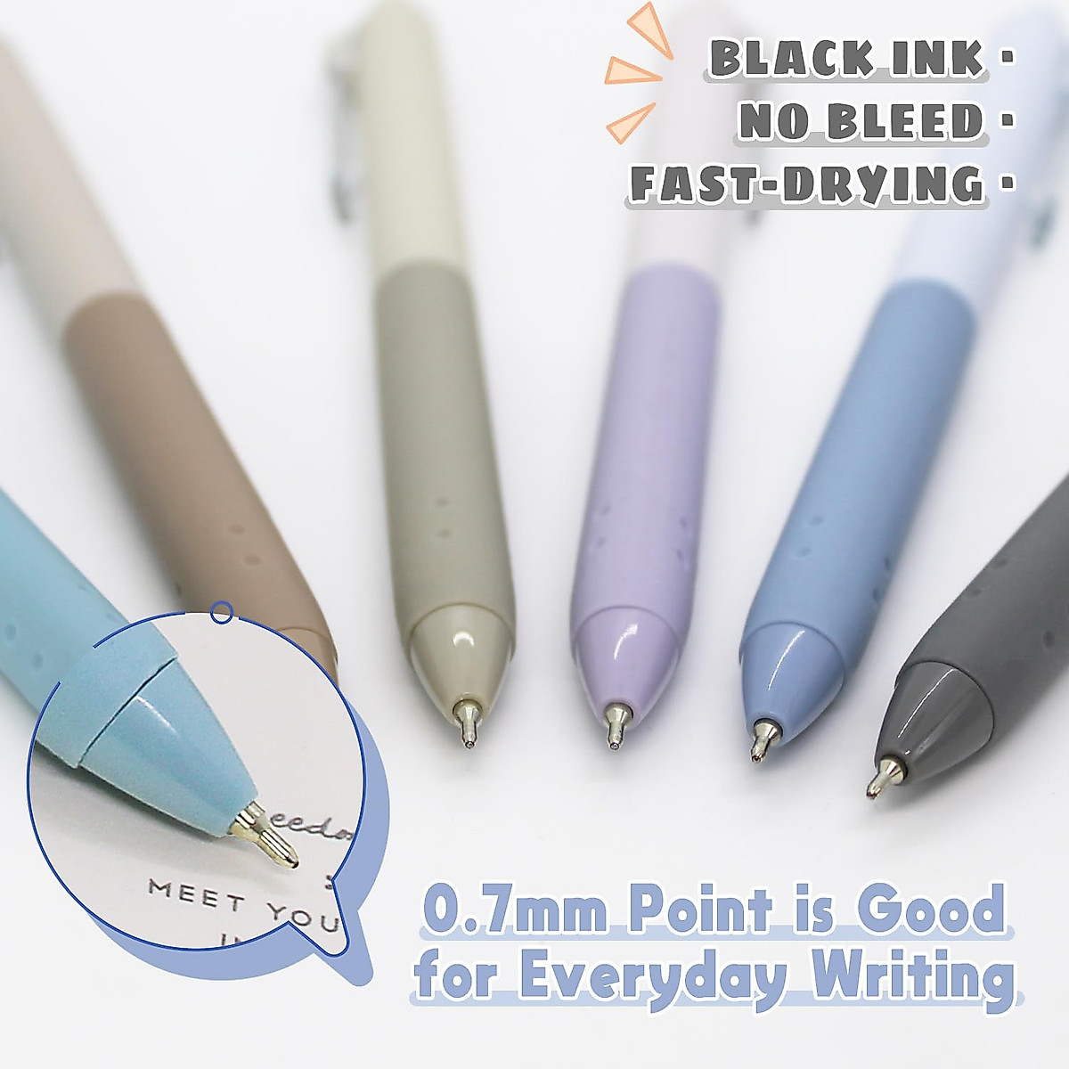 AZGO Retractable Ballpoint Pens Black Ink 0.7mm Pens Writing Pen Office Fine Ball Point Pen for Journaling (6+1 Count)