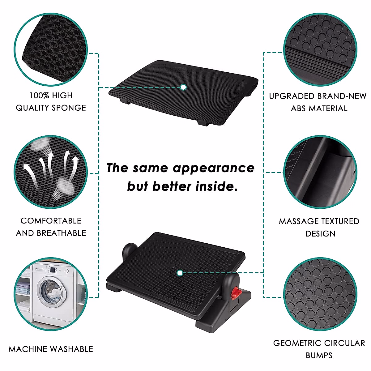 Prodigen Upgrade Adjustable Under Desk Footrest Ergonomic Foot Rest with Removable Sponge Cushion for Home, Office, Four Seasons, Tilt Angle Adjustment Non-Skid Massage Surface Comfort