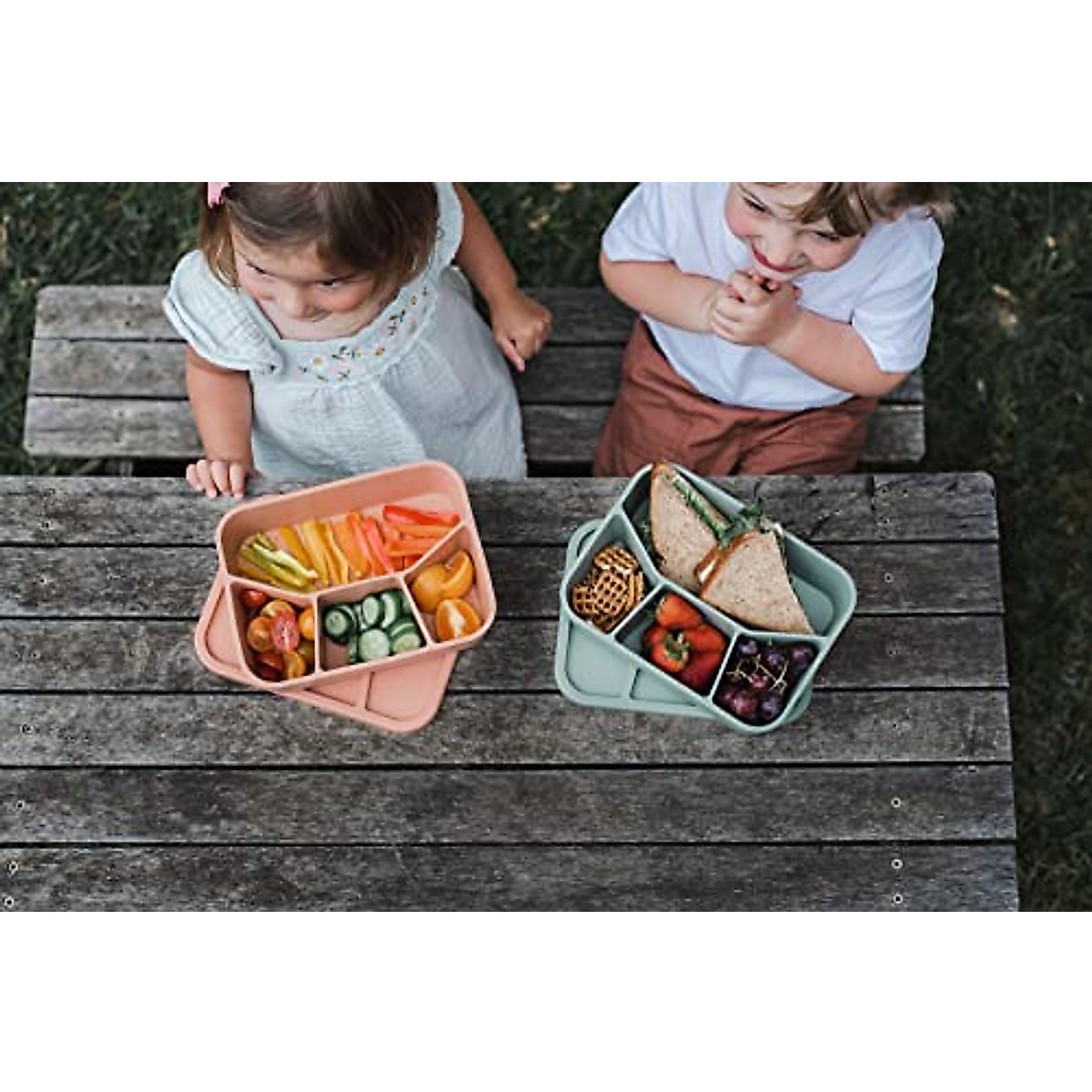 Spoondrift Eco-Friendly Leak Proof Silicone Bento Box Lunch Box, For Child And Adult, 4 Compartment, Choose from 6 Colors, Includes one box (Sage)
