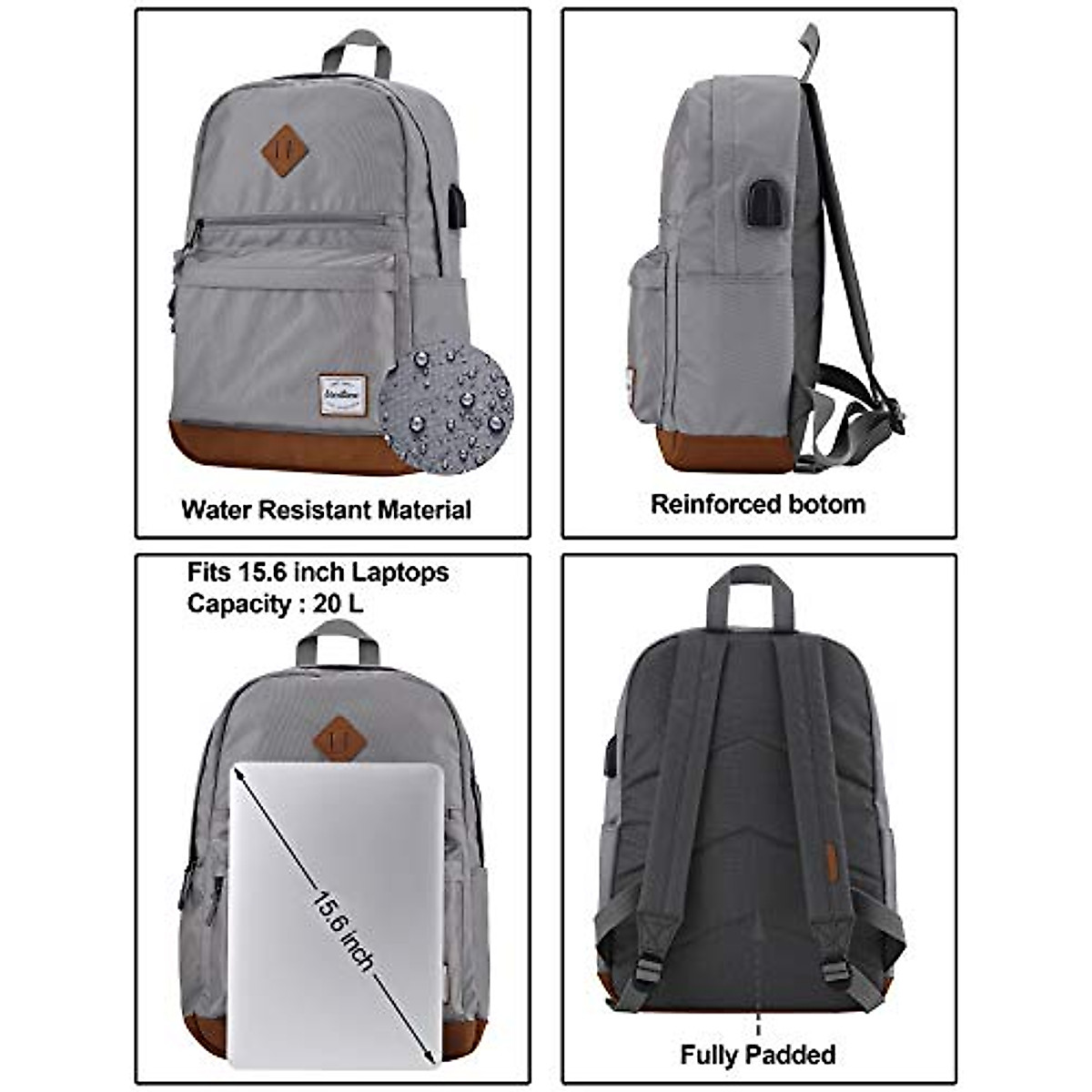 B BRENTANO Unisex Water Resistant Backpack Daypack (Gray)