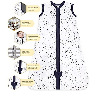 Burt's Bees Baby Baby Beekeeper Wearable Blanket, 100% Organic Cotton, Swaddle Transition Sleeping Bag, A Midnight Twinkle, Medium