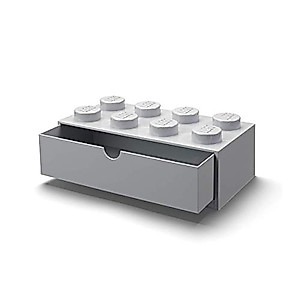 Room Copenhagen Lego Storage Brick 8 Desk Drawer, 8-Stud Stackable Tabletop Storage Box, 12.4 x 6.2 x 4.4 in, Stone Grey