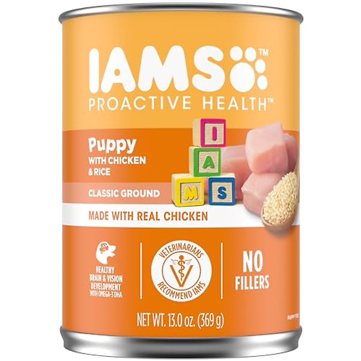 IAMS PROACTIVE HEALTH Puppy Wet Dog Food Classic Ground with Chicken and Rice, 12-Pack of 13 oz. Cans