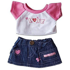 Love T-Shirt & Jean Skirt Clothing Fits 8"-10" Stuffed Animals