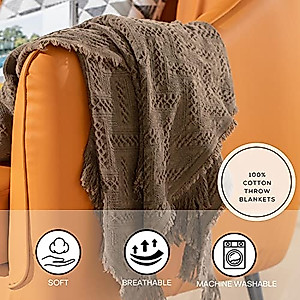 KASENTEX 100% Cotton Throw Blanket Soft Knitted(Brown, 60x50)