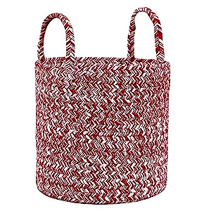 Super Area Rugs Farmhouse Plant Basket / Planter Multi Purpose Open Top Bin with Handles, Cotton Rope Basket, 8-inch, 10-inch and 12-inch Red & White
