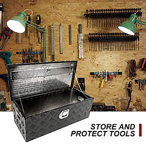 confote 30" Heavy Duty Aluminum Stripes Plated Tool Box Pick Up Truck Bed RV Trailer Toolbox Waterproof Square Storage Organizer with Side Handle, Lock with Keys -30"x 13"x 10"，Black