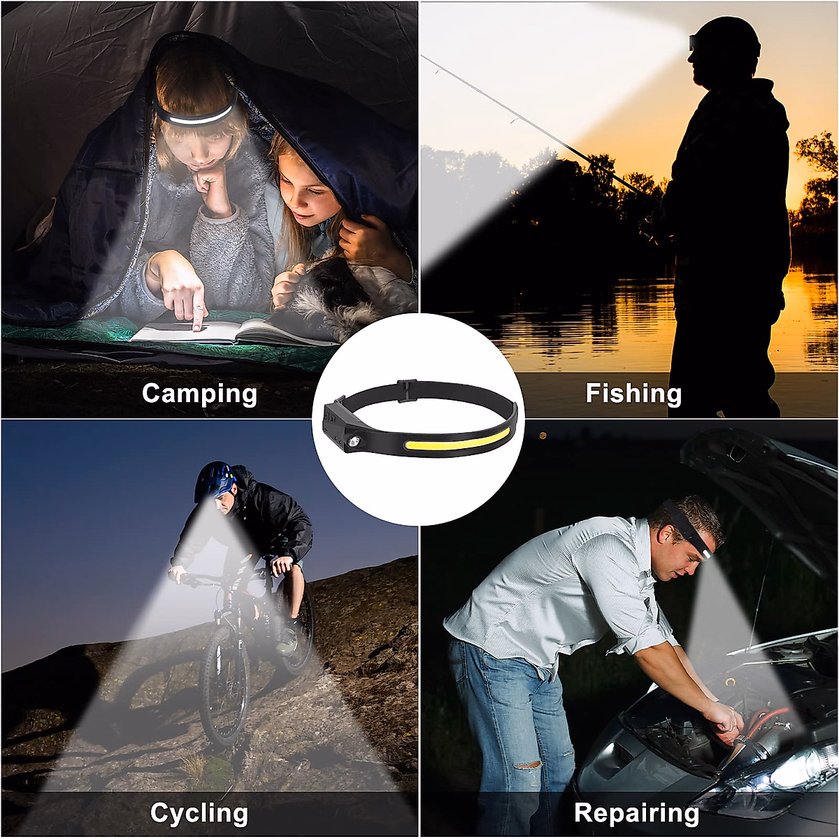 LED Headlamp Rechargeable, Flexbeam Headlamp Flashlight for Adults with Motion Sensor, Adjustable Headband Head lamp to Wear, Waterproof Hardhat Headlight for Outdoor Camping, Running, Hiking, Fishing