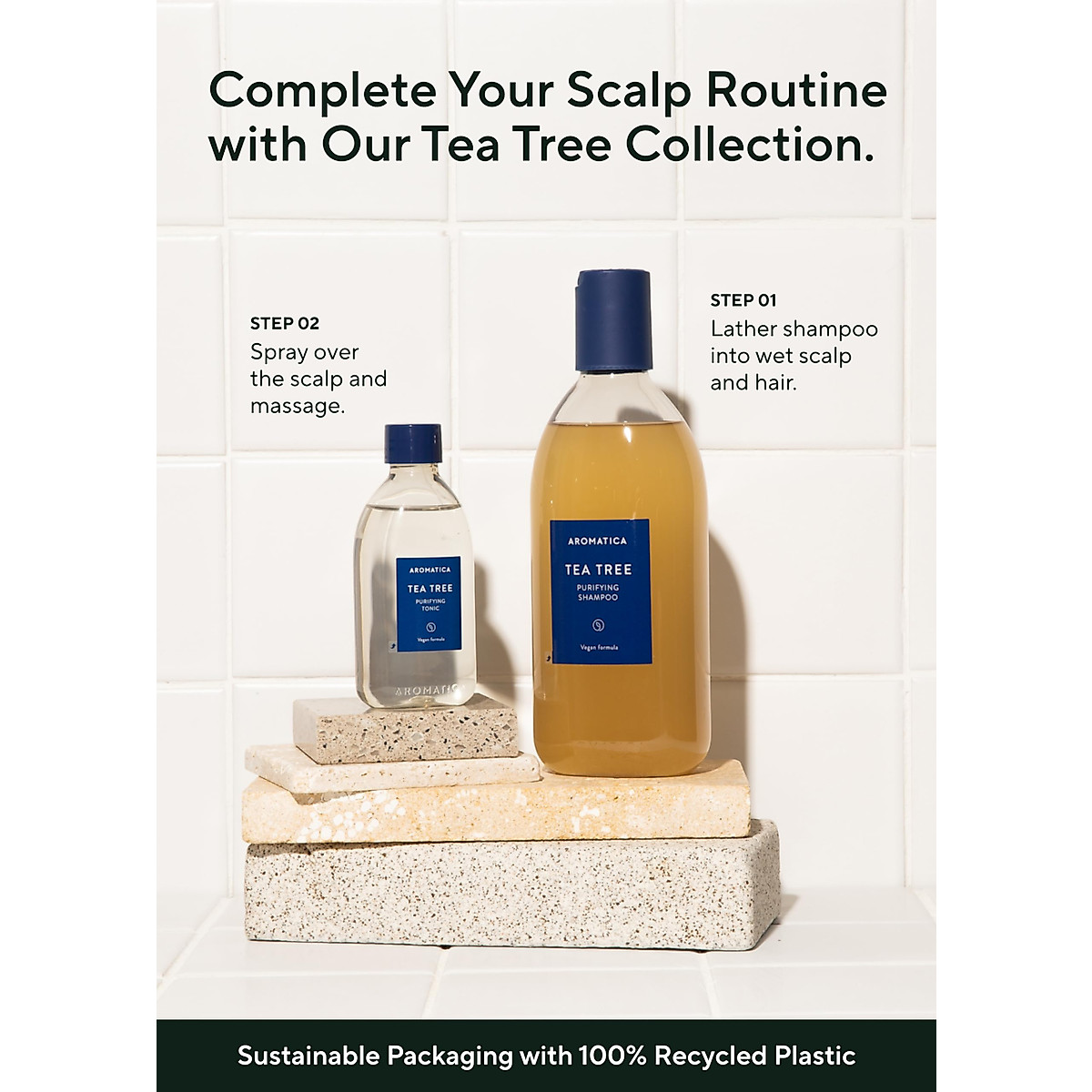 AROMATICA Tea Tree Purifying Hair Set - Gift Set with Vegan Shampoo, Tonic Spray and Essential Oil for Itchy, Greasy Hair