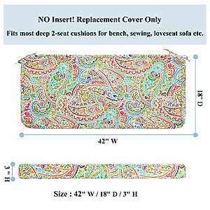 FUNHOME Outdoor Cushion Covers,42" x 18" x 3", No Insert! Patio Cushion Covers Replacement for Outdoor Furniture,Water Resistant Patio Bench Loveseat Cushion Covers 1 Pack, Melora Paisley(Covers ONLY)