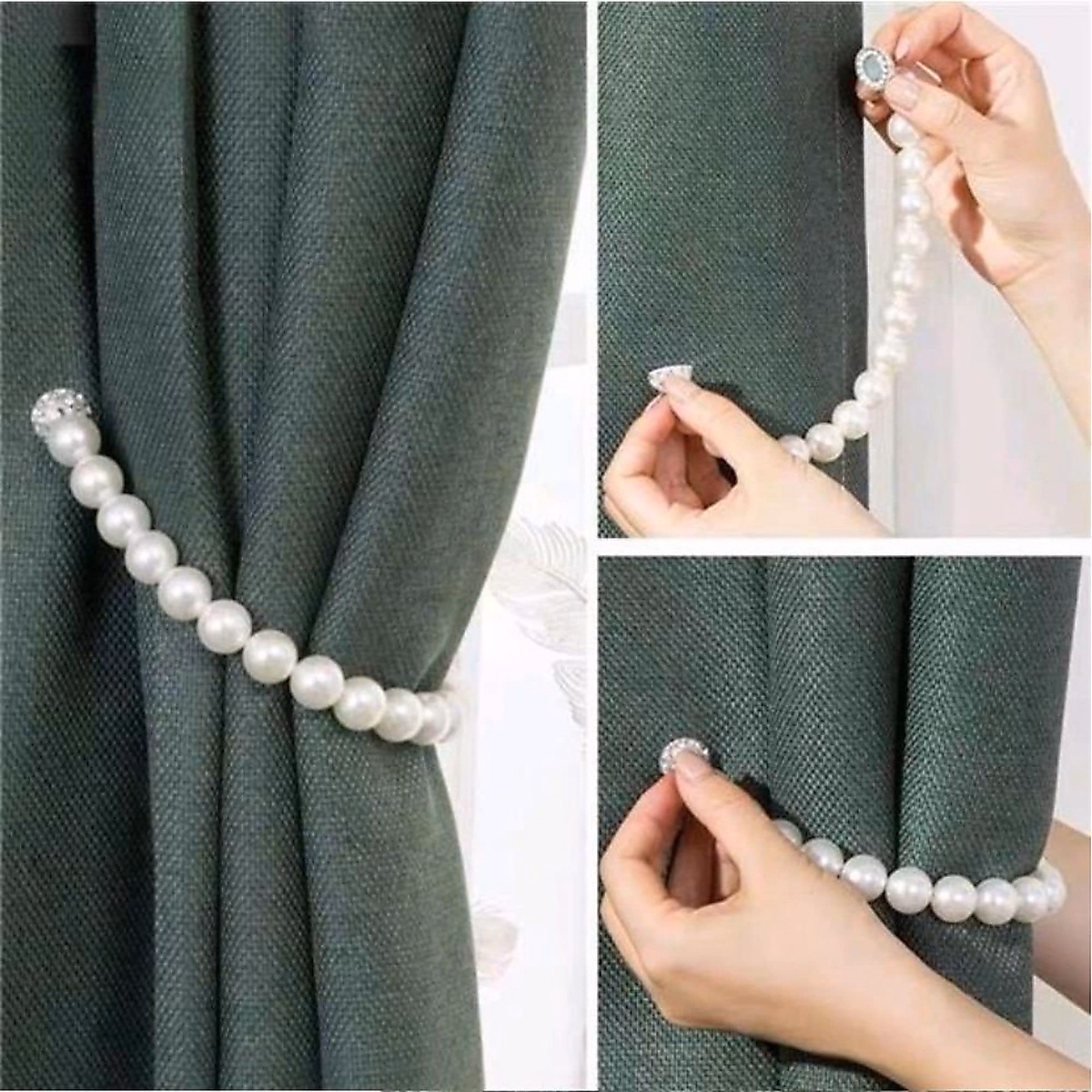 Qiiuuy Classics Pearl Magnetic Curtain Tiebacks, Pearl Ball Home Curtain Buckle, The Most Elegant Convenien Tie Backs.Pearl Curtain Buckle for Home, Office, Window Decoration