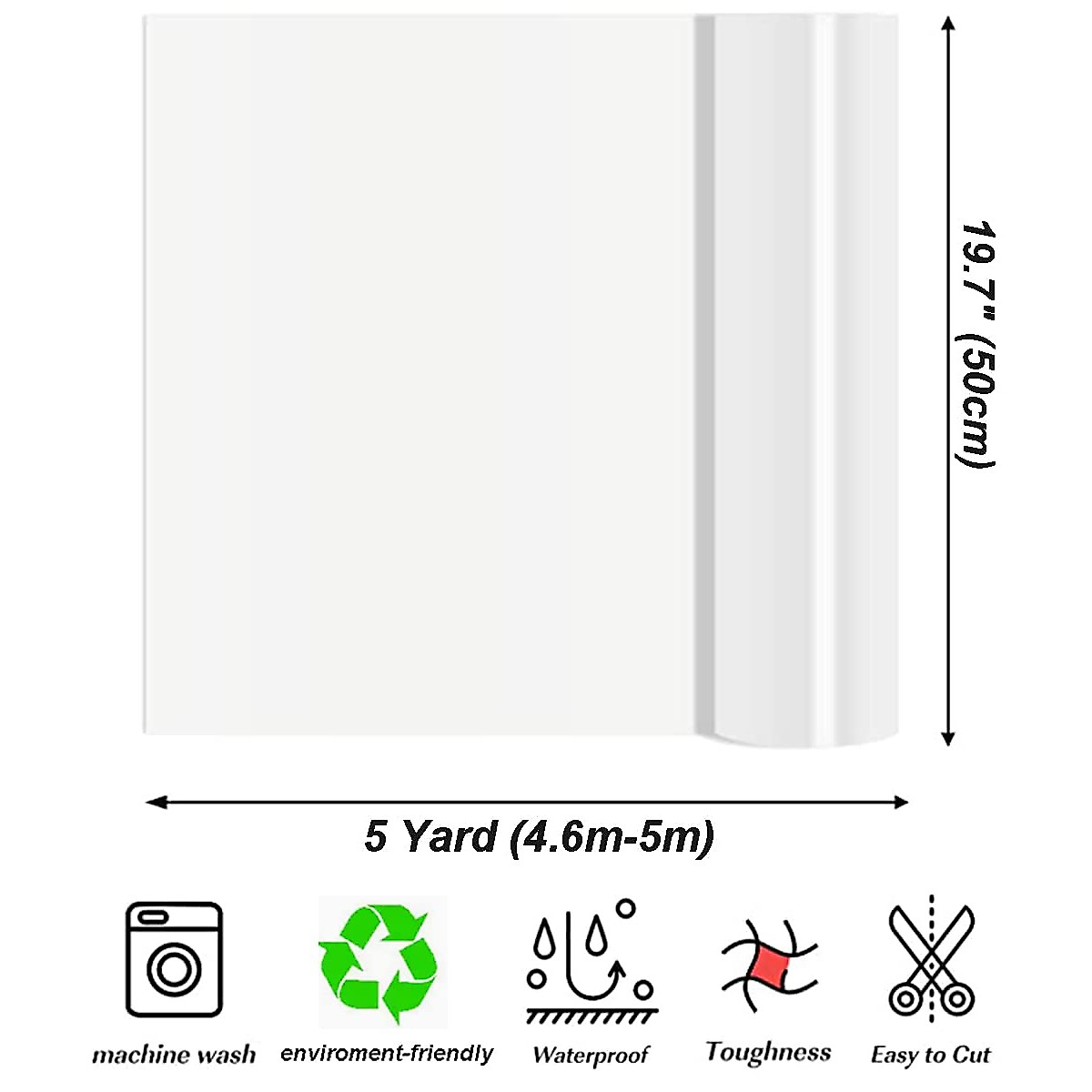 CALCA Printable Heat Transfer Vinyl Roll HTV Vinyl Rolls White Iron On Vinyl Film Eco-Solvent White HTV Rolls for Any Light or Dark Colored Fabric (19.7" X 15ft)