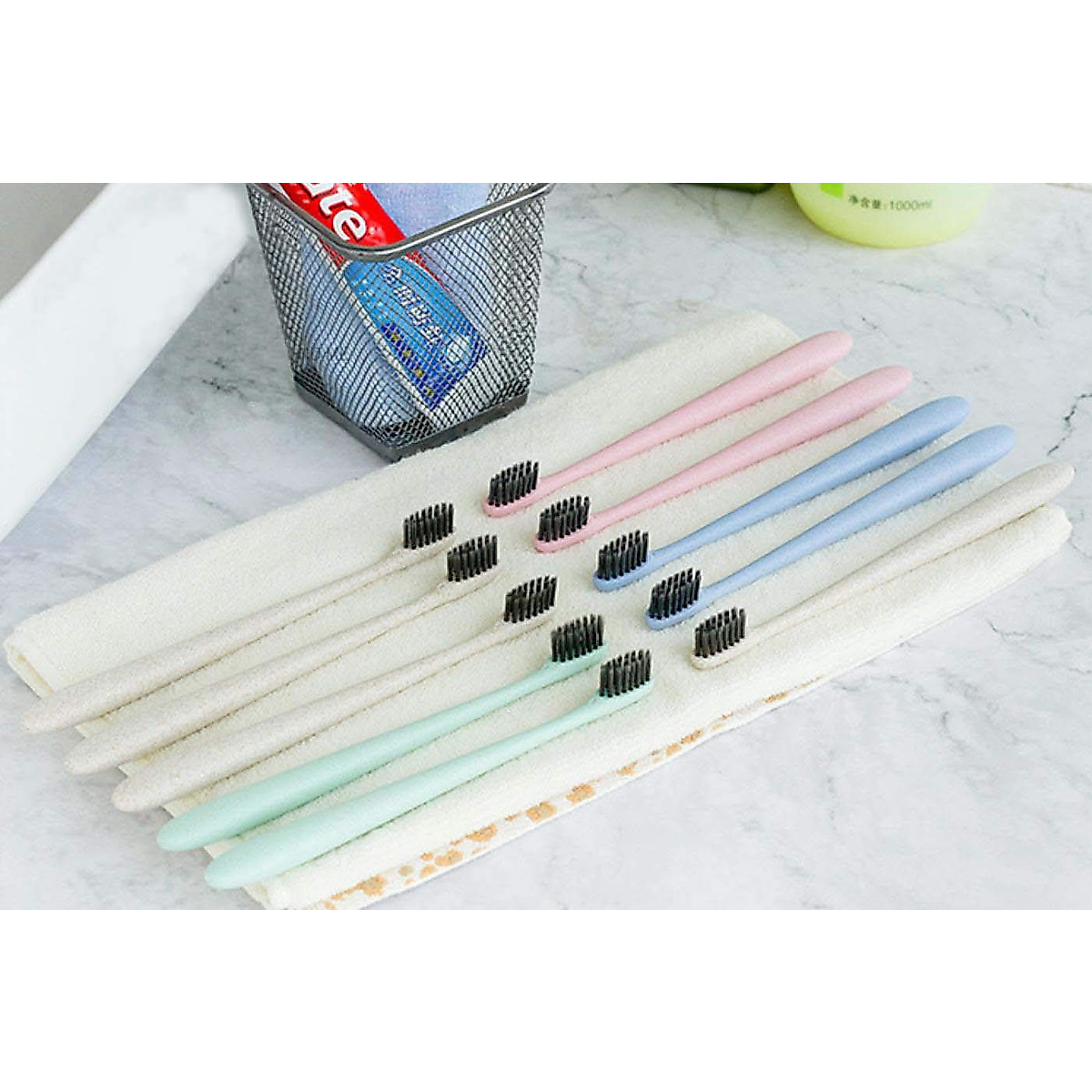 TeenFighter 10Pcs Family Pack Eco-Friendly Small Head Wheat Straw Toothbrush, Bamboo Charcoal Soft Bristles Toothbrush for Kids and Adults, Toothbrushes for Sensitive Gums and Teeth, Travel Carry