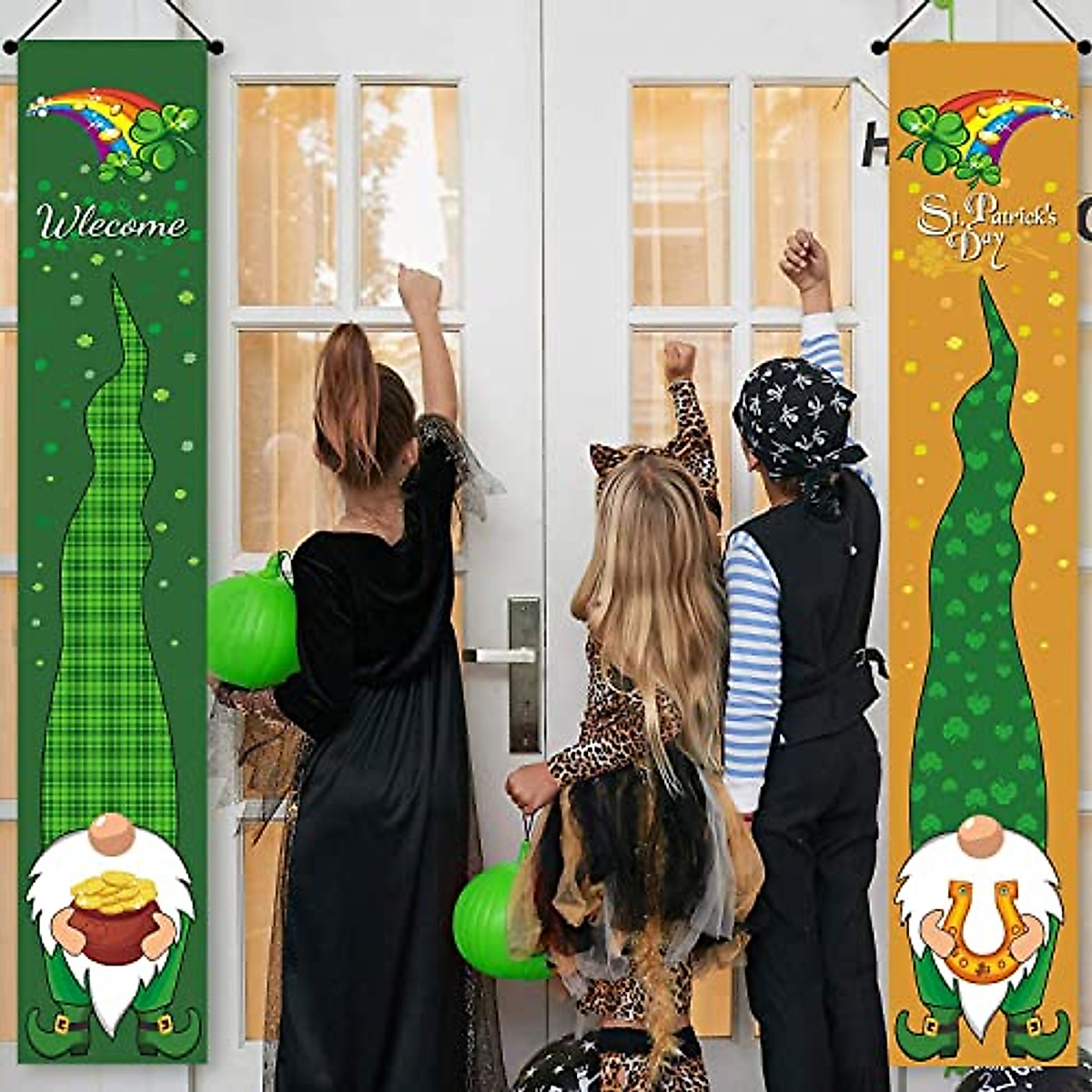 Viajero St. Patricks Day Decorations Banners Gnome Shamrock Welcome Hanging Signs