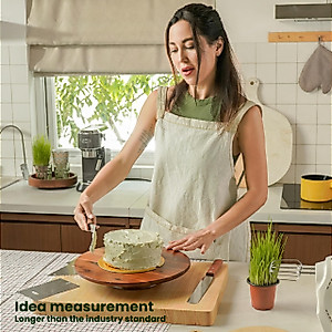 13" Acacia Cake Stand Rotating – Rustic Wood Pedestal Stands Turntable with 2 Icing Spatulas, 3 Smoothers – Wooden Spinning Cake Decorating Serving for Cupcake Dessert Display in Party, Wedding