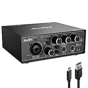 Moukey USB 3.0 Audio Interface, Microphone Preamps with 48V Phantom Power, 24 Bit, Support Smartphone, Tablet, Computer and Other Equipment Recording - MSc1