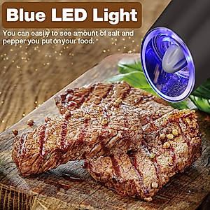 Gravity Electric Pepper and Salt Grinder Set, Adjustable Coarseness, Automatic Shakers Mill Grinder with LED Light, Battery Powered, Upgraded Larger Capacity, One Hand Operated (Black 2 Pack)