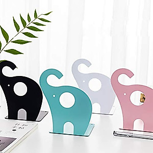 FAVOMOTO 1 Pair Metal Bookends Cute Cartoon Elephant Shape Bookend Stand Book Stoppers Bookshelf Holder Organizer for Bedroom Office School Book Display Pink