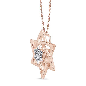 AFFY Round White Natural Diamond Star of David Pendant Necklace in 14k Solid Rose Gold (0.04 Ct)